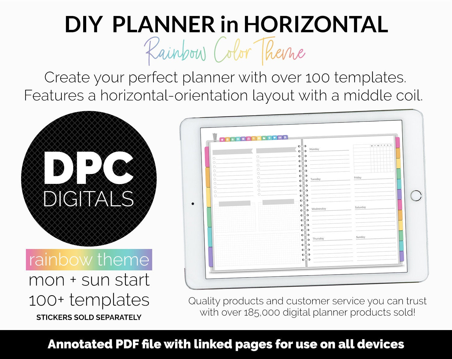 DIY Horizontal Digital Planner | Rainbow Theme | Goodnotes, iPad & And ...